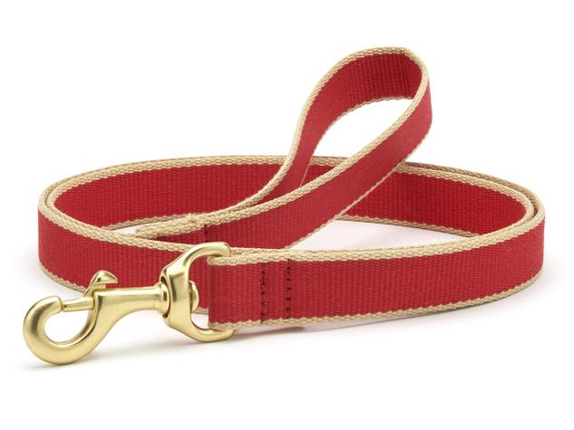 Dog Collars: Red with Tan Bamboo Leash- 5/8" or 1"