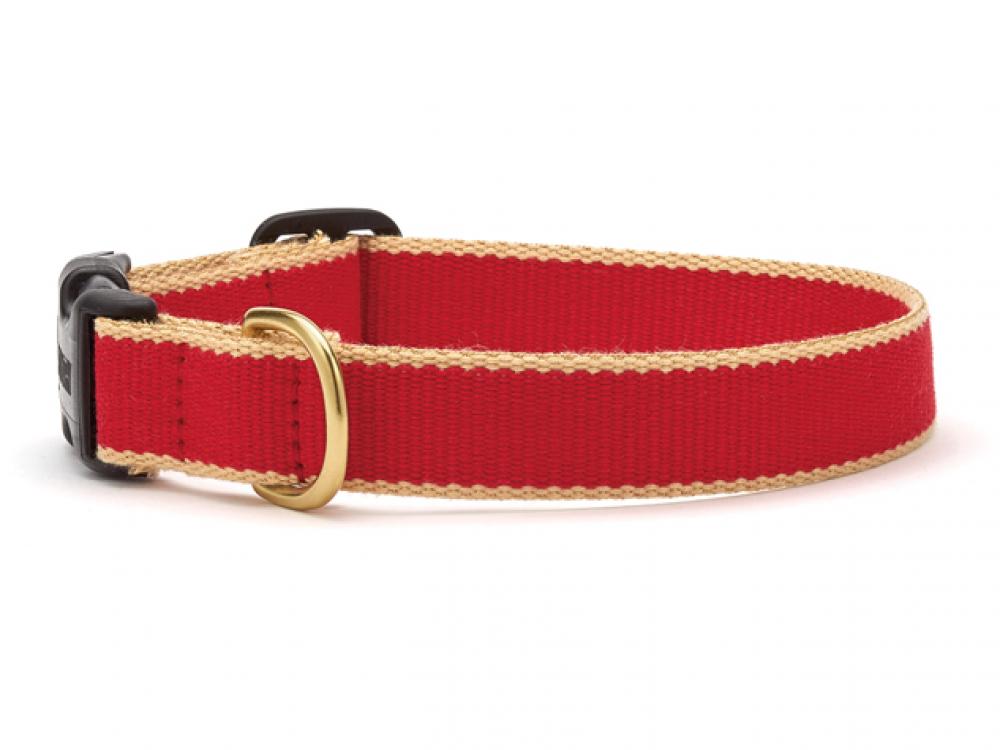 Dog Collars: 1" Wide Red with Tan Bamboo Embroidered Collar