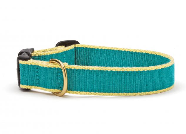 Dog Collars: 1" Wide Teal with Yellow Bamboo Embroidered Collar